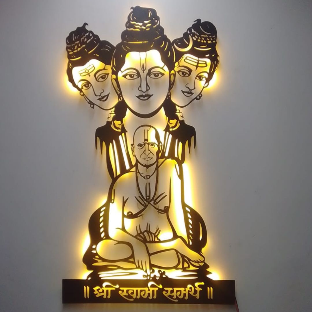 Artrooms Swami Samarth Metal Wall Art With Light | Wall Decoration | W ...