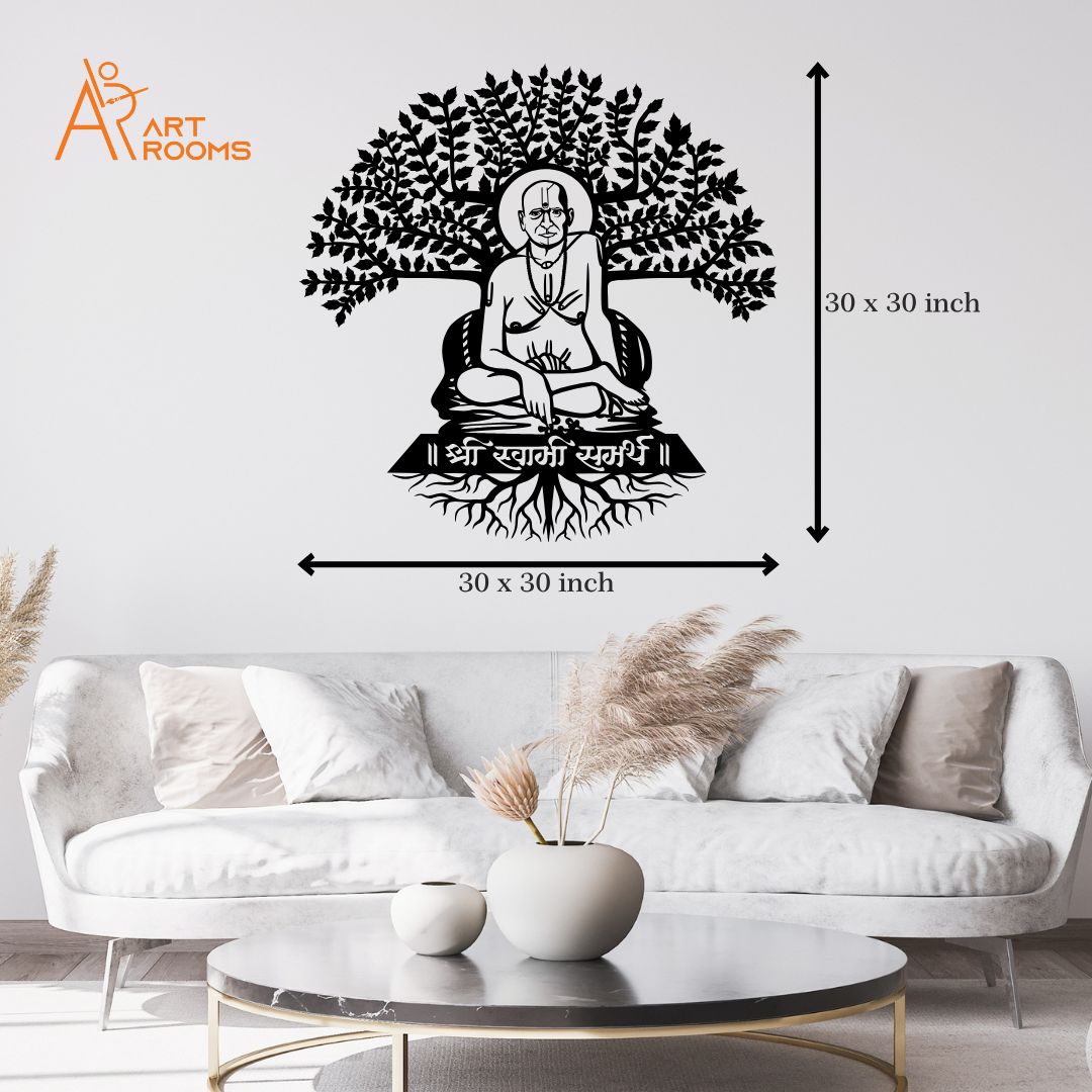 Artrooms Swami Samarth With Tree Metal Wall Art With Light – Artrooms.in