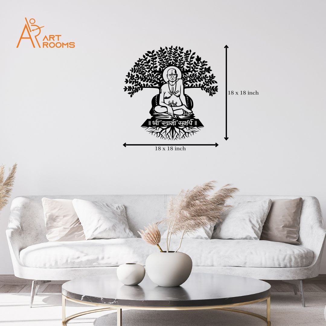 Artrooms Swami Samarth With Tree Metal Wall Art With Light – Artrooms.in