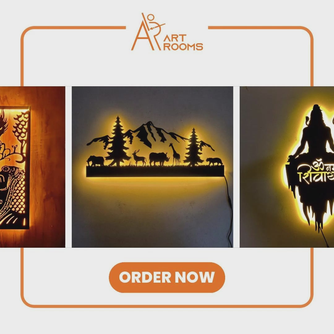 Artrooms Swami Samarth With Tree Metal Wall Art With Light – Artrooms.in